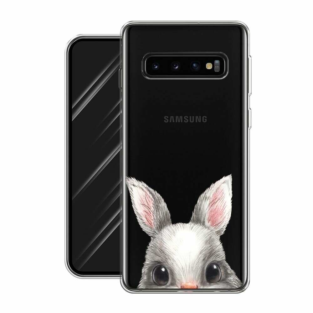 Чехол на Samsung Galaxy S10 + / Самсунг Галакси S10 Плюс с принтом "Карандашный кролик 2 - 8 марта", прозрачный — фото 1