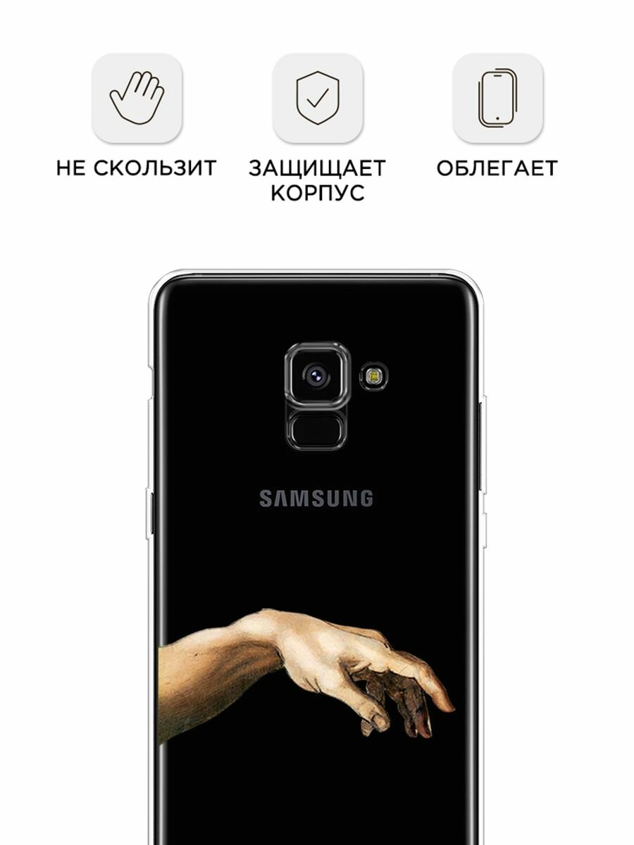 Чехол на Samsung Galaxy A8 + / Самсунг Галакси А8 Плюс 2018 с принтом Creazione di Adamo 1, прозрачный — фото 1