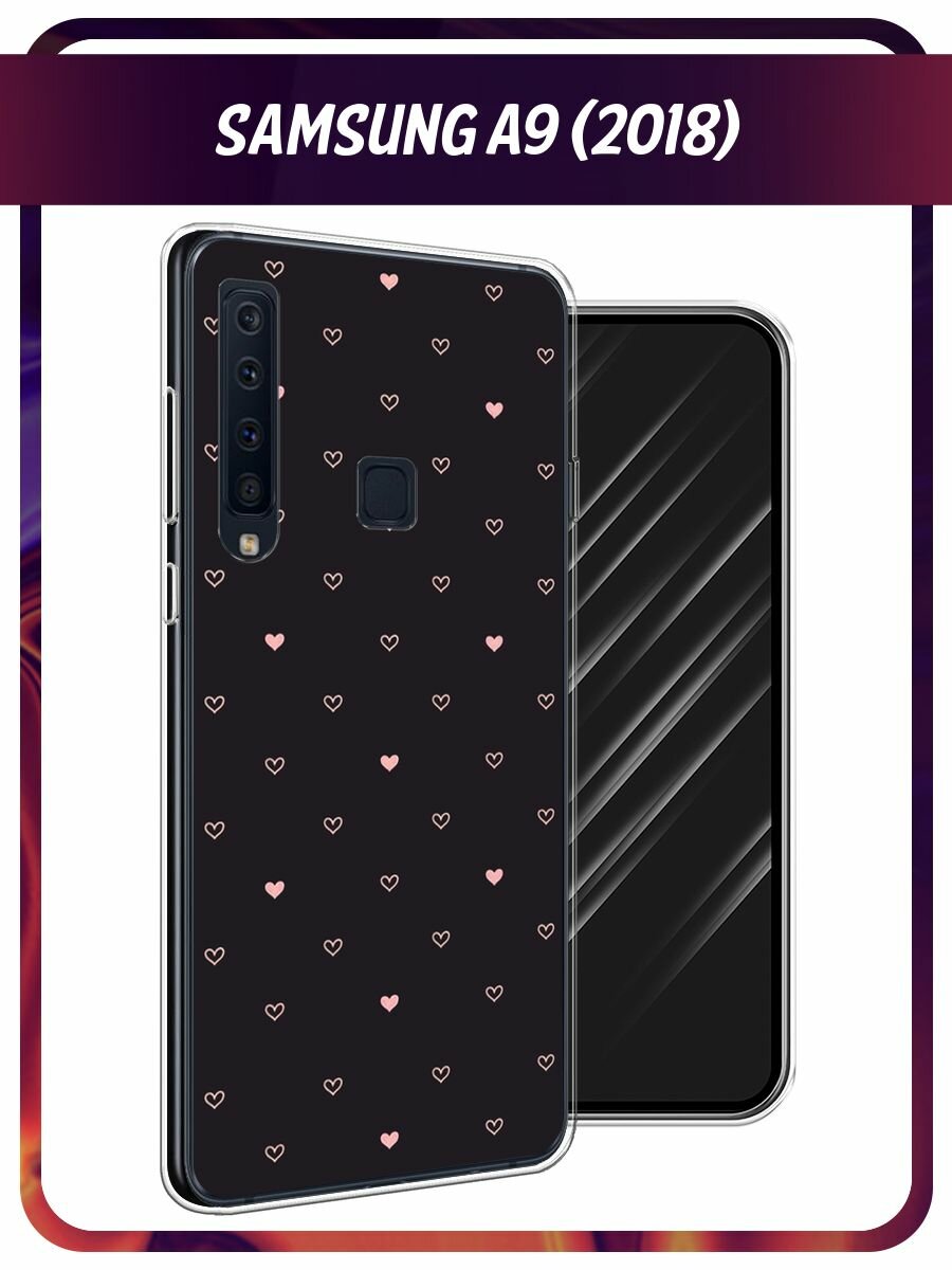 Чехол на Samsung Galaxy A9 2018 / Самсунг Галакси А9 2018 с принтом "Черный фон и сердечки"
