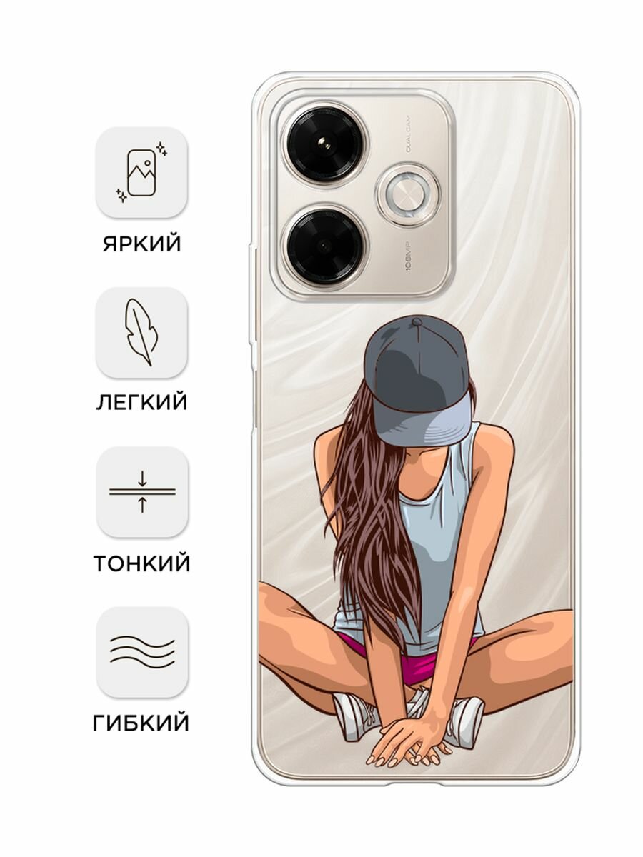 Чехол на Xiaomi Redmi 13X / Сяоми Редми 13X с принтом "Девушка в кепочке", прозрачный — фото 1