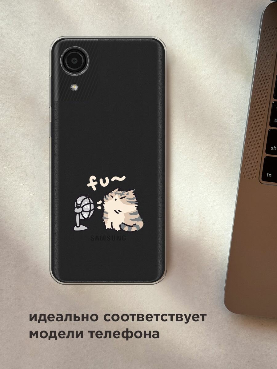 Чехол на Samsung Galaxy A03 Core / Самсунг Галакси А03 Core с принтом "Котик с вентилятором", прозрачный — фото 1