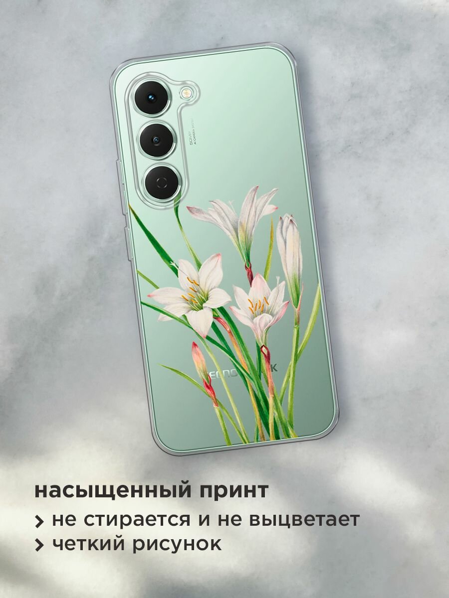 Чехол на Tecno Spark 40 Pro / Текно Спарк 40 Про с принтом "White lily", прозрачный — фото 1