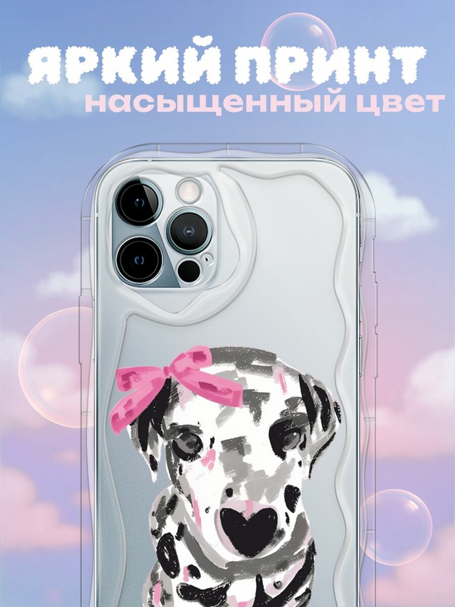 Чехол на Apple iPhone 12/12 Pro / Айфон 12/12 Pro с принтом "Далматинец с бантиком 3" — фото 1