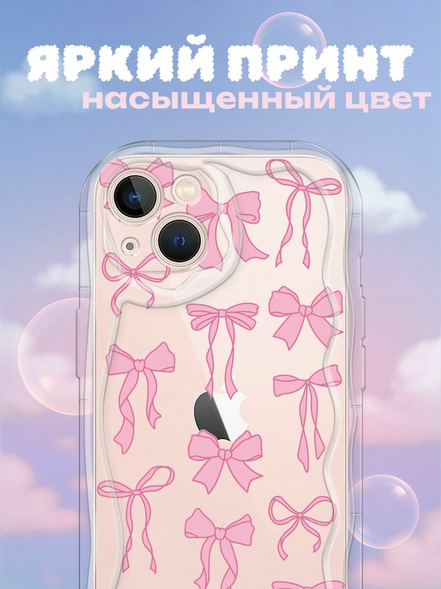 Чехол на Apple iPhone 13 / Айфон 13 с принтом "Розовые бантики паттерн" — фото 1