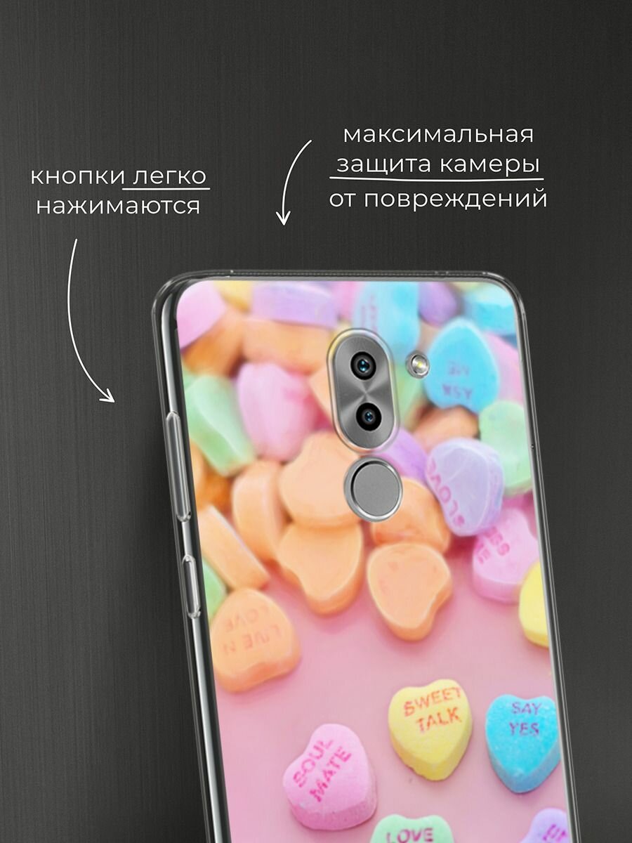 Чехол на Honor 6X / Хонор 6Х с принтом "Конфетки сердечки 2" — фото 1