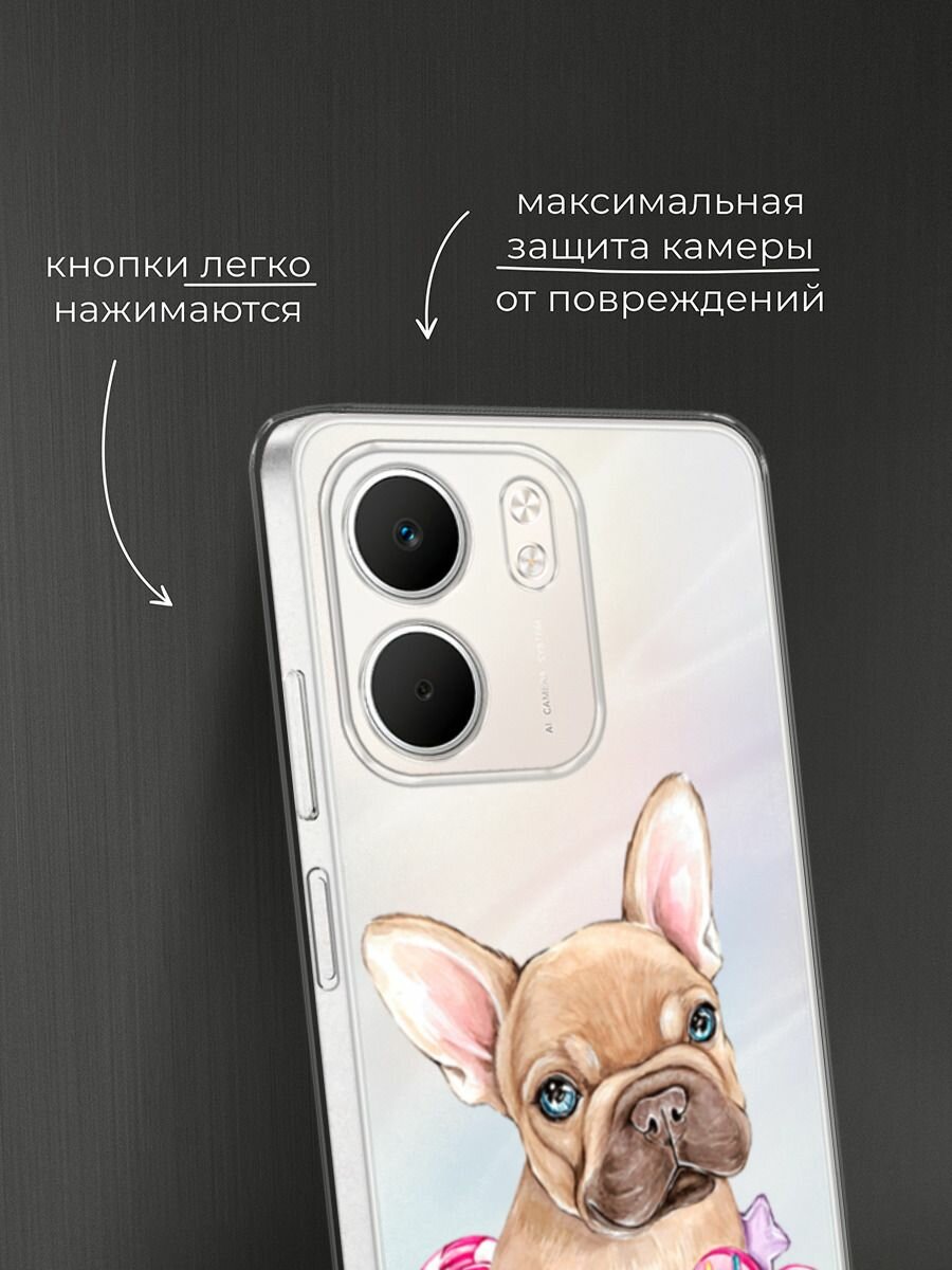 Чехол на Oppo A5x / Оппо А5x с принтом "Бульдог и сладости", прозрачный — фото 1