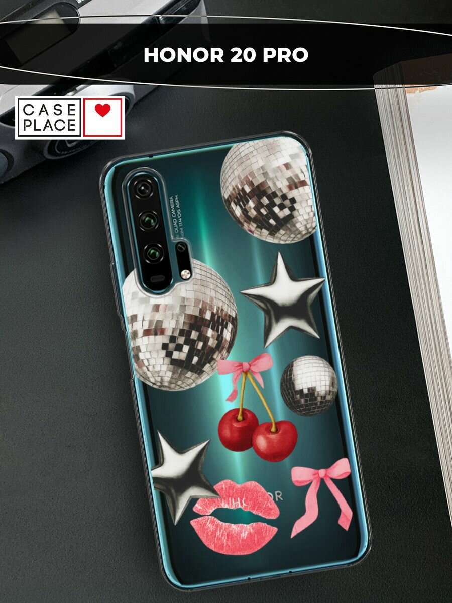 Чехол на Honor 20 Pro / Хонор 20 Про с принтом "Стильная подборка", прозрачный