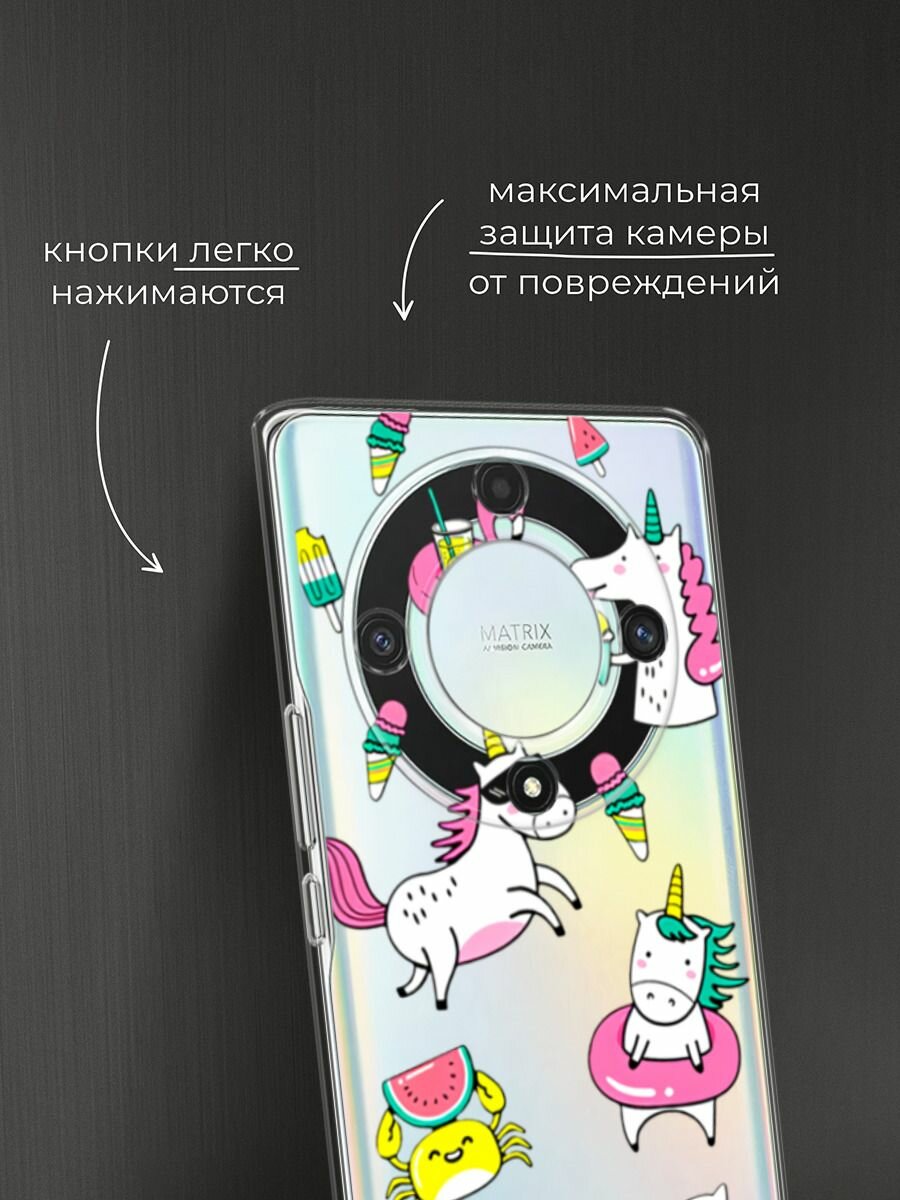 Чехол на Honor X9A / Хонор X9A с принтом "Единороги в отпуске", прозрачный — фото 1