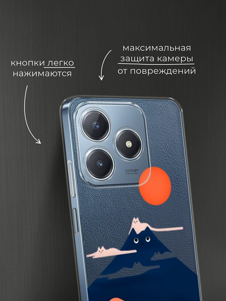 Чехол на Realme C63 / Реалми С63 с принтом "Кот-гора", прозрачный — фото 1