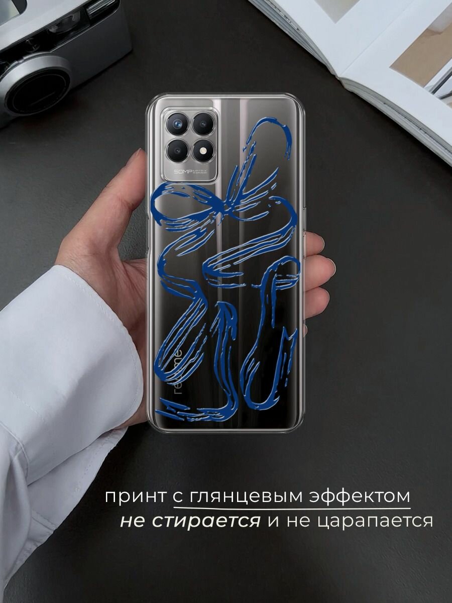 Чехол на Realme 8i / Реалми 8i с принтом "Синие очертания банта 2" — фото 1