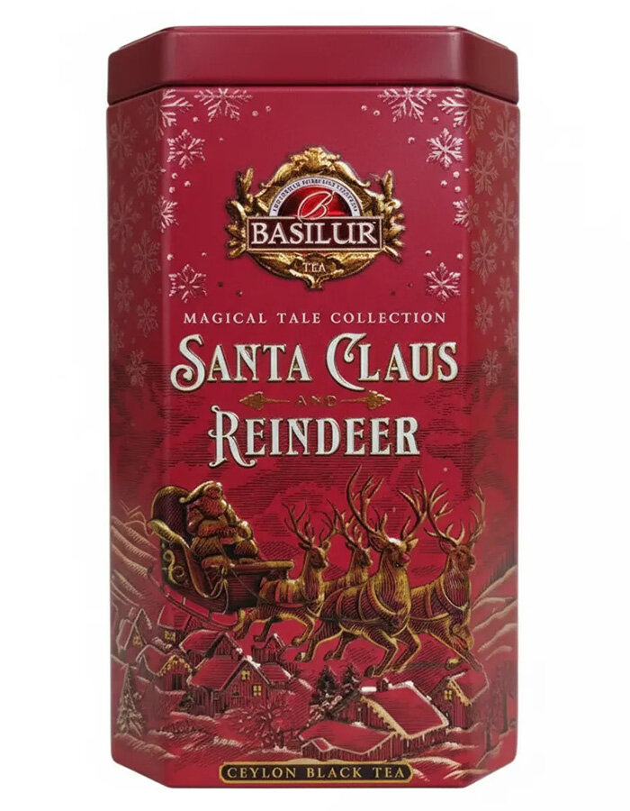 Чай Basilur "Санта-клаус и Олени", черный, листовой, в жестяной упаковке, 75г