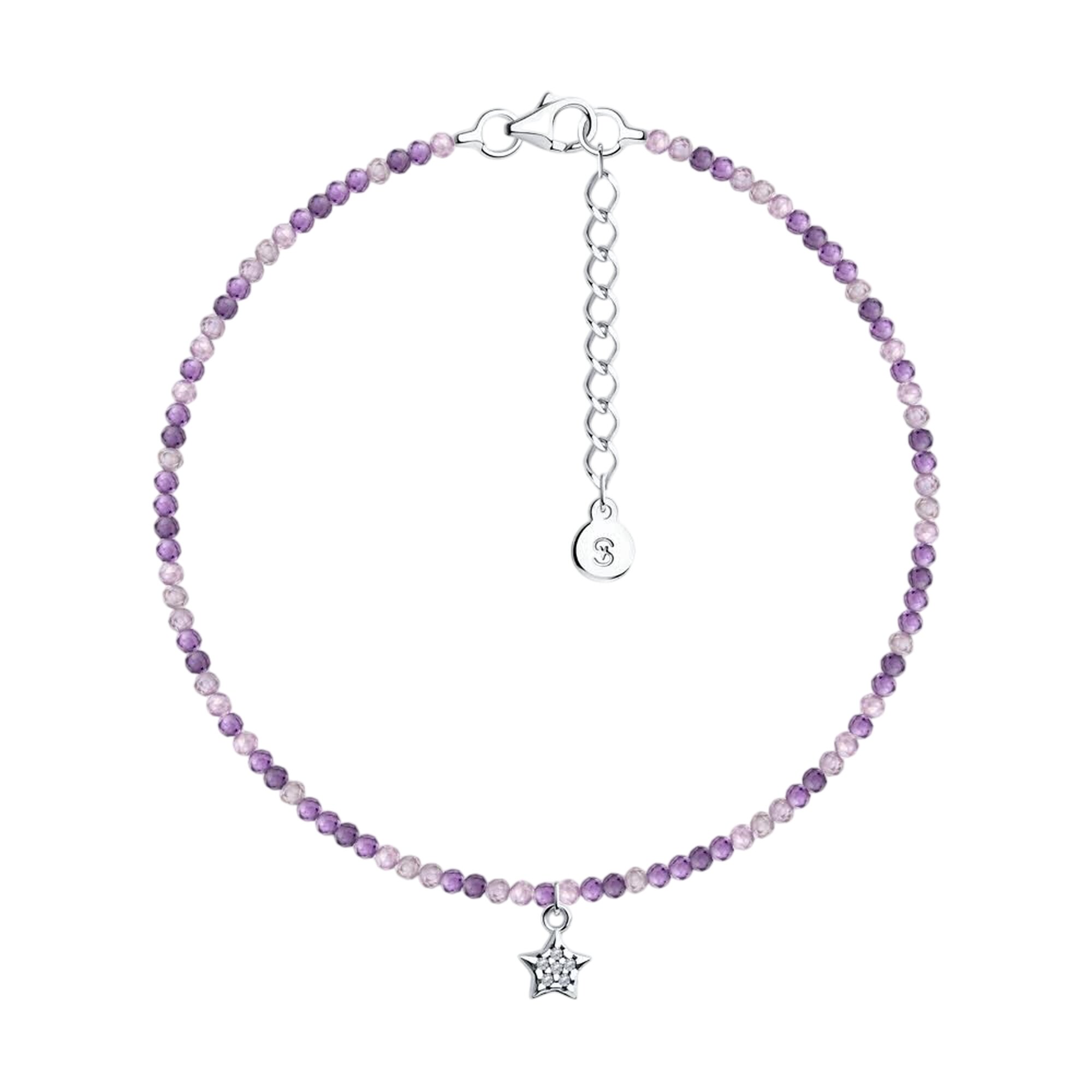 Браслет, серебро, 925 проба, родирование, фианит