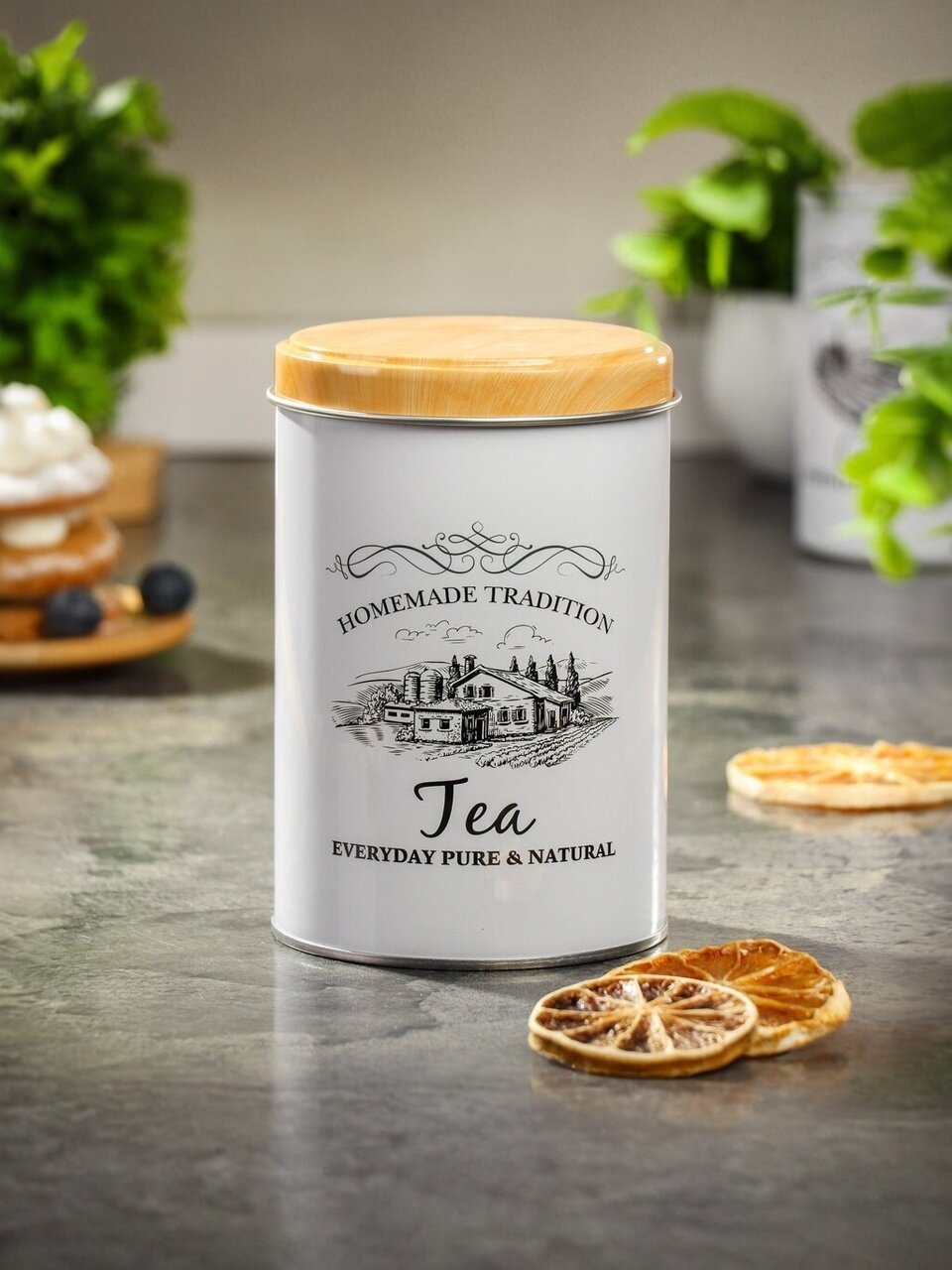 Банка для сыпучих продуктов металлическая 9x13 см с крышкой для чая, герметичная, белая, Y3-1188-1