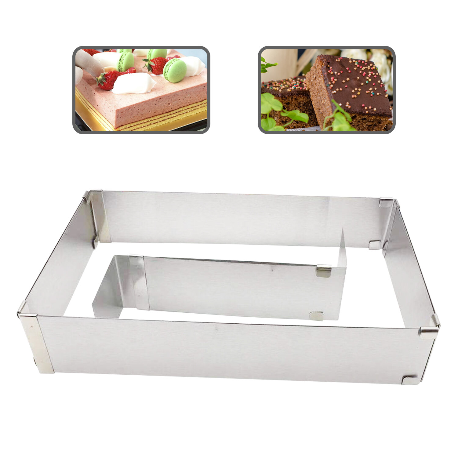 Кольцо для торта из нержавеющей стали регулируемое прямоугольной формы нож для муссового торта инструмент для выпечки пирожных для выпечки для днем рождения торта вечеринки десерта ресторана кухонных гаджетов безопасное для посудомоечной машины Silver