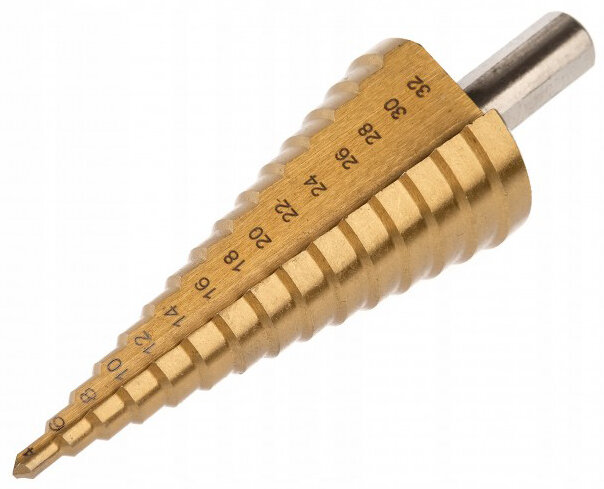 Сверло по металлу и пластику 9-36мм ступенчатое с Tin покрытием