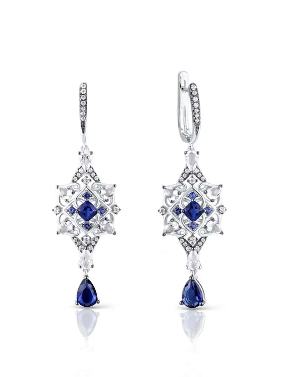 Серьги, серебро, 925 проба, фианит, сапфир синтетический