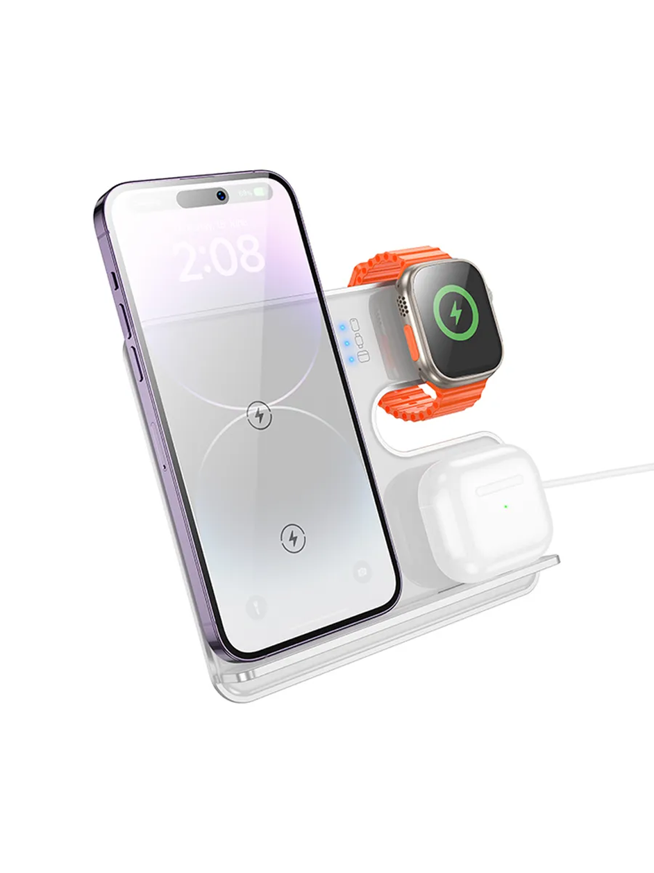 Беспроводное зарядное устройство HOCO CQ19 3in1 15W (серебро)