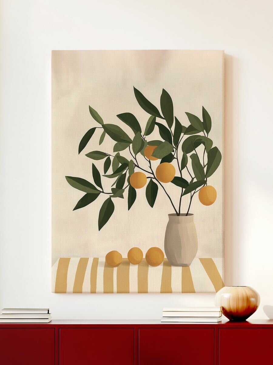 Картина на стену 50х70, Натюрморт с лимонами на холсте для интерьера