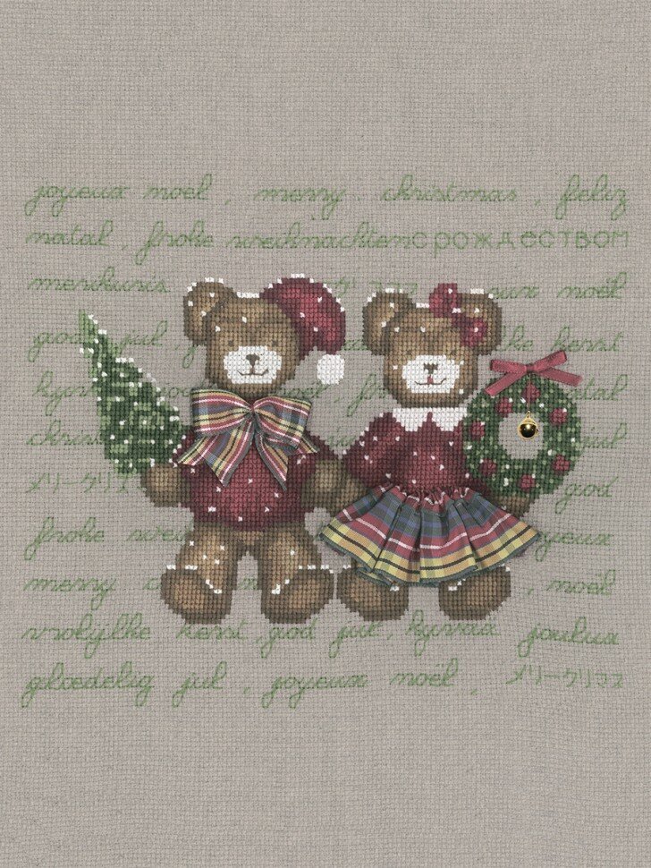 Набор для вышивания Le Bonheur des Dames #2630 Couple of Christmas Bears (Пара рождественских мишек), Счетный крест, 17 х 19 см
