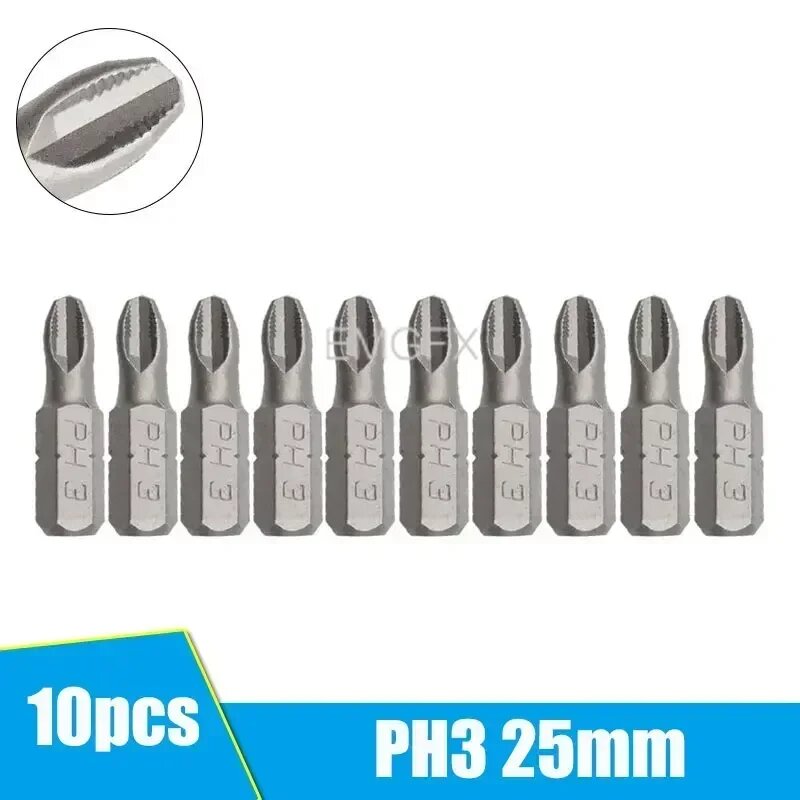 10 шт. 25 мм PZ1/PZ2/PZ3/PH1/PH2/PH3 набор шестигранных бит Phillips с хвостовиком, PH3