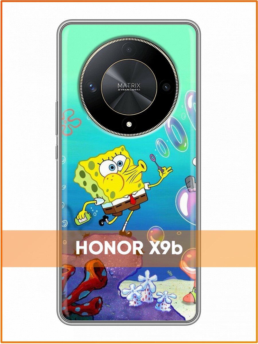 Чехол для Honor X9b 5G с принтом для детей с Губкой Бобом (Хонор Х9б 5G)