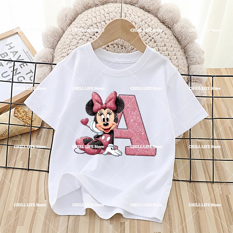 Детские хлопковые футболки с Микки и Минни Маус Диснея, топы с буквенным принтом в стиле аниме, летний пуловер, повседневная детская одежда, подарок