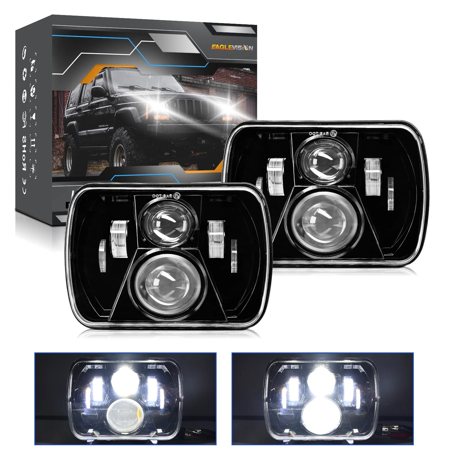 7x6 дюймов светодиодные фары DRL водонепроницаемые светодиодные фары белый Ealed Beam H4 для Wrangler YJ Cherokee XJ 12V24V лампа накаливания 2pc