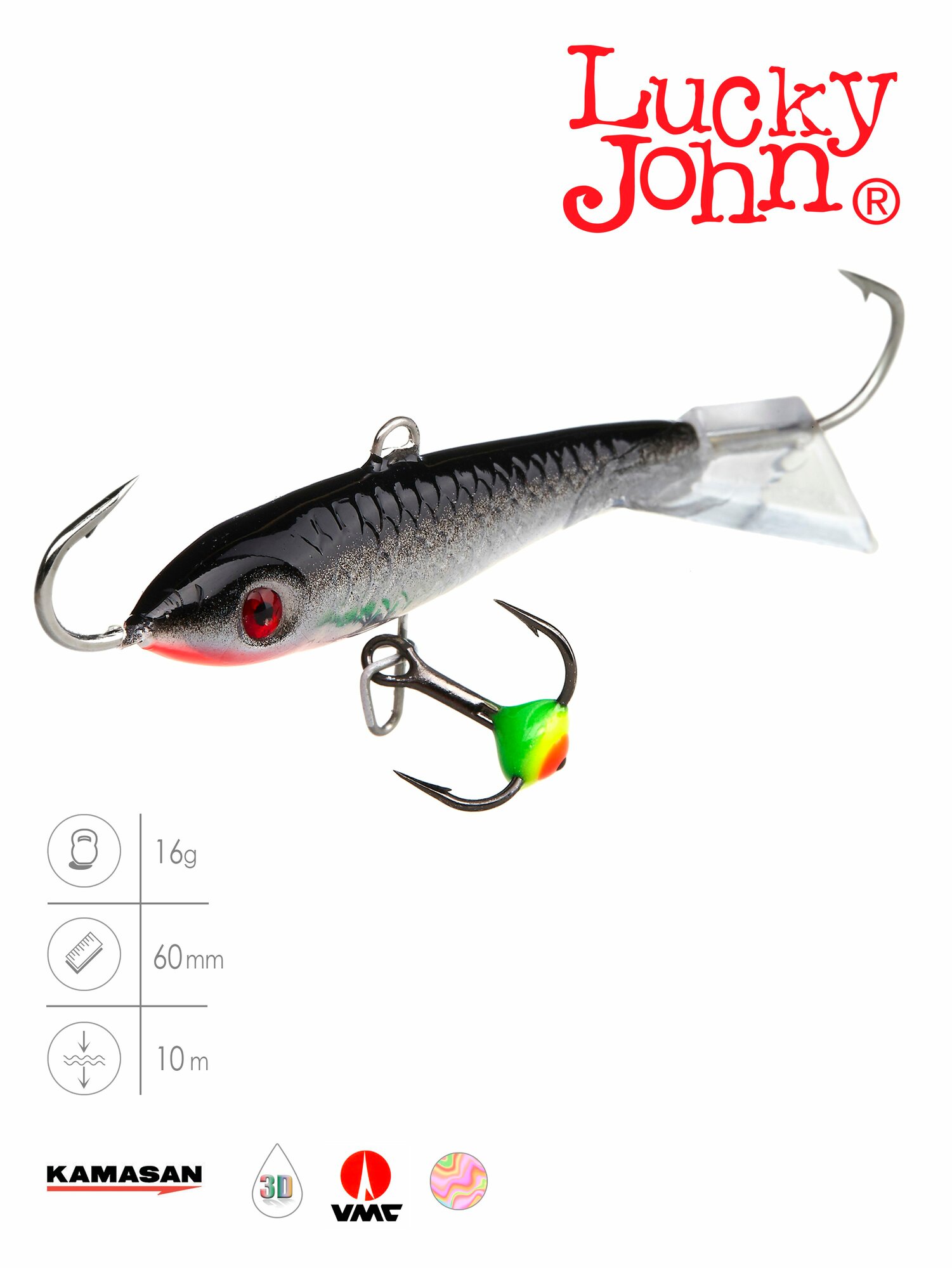 Балансир для зимней рыбалки Lucky John CLASSIC 6 с тройником, длина 60мм, 18г, цвет 13H / Балансир Лаки Джон на окуня, судака, щуку