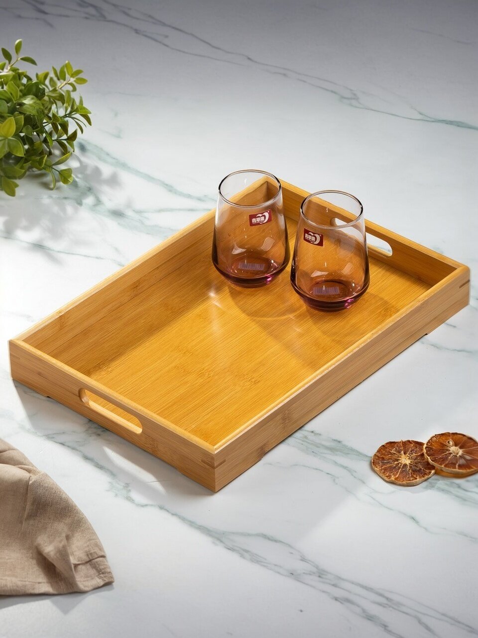 Поднос бамбук, 40х28 см, прямоугольный, с ручками, Y4-7926