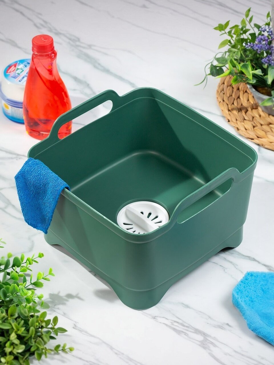 Таз пластик, квадратный, с ручкой, для кухни, 31х29.5х17.5 см, графит, Y4-6489