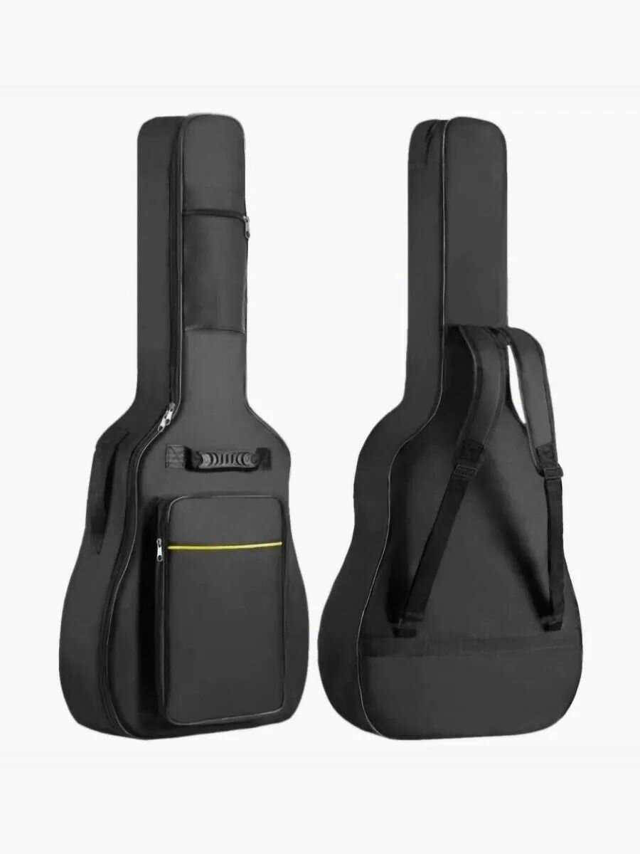 Чехол утепленный для акустической гитары 4/4 (41 дюйм) черный, две лямки на плечи с ручкой для переноски и карманом для нот