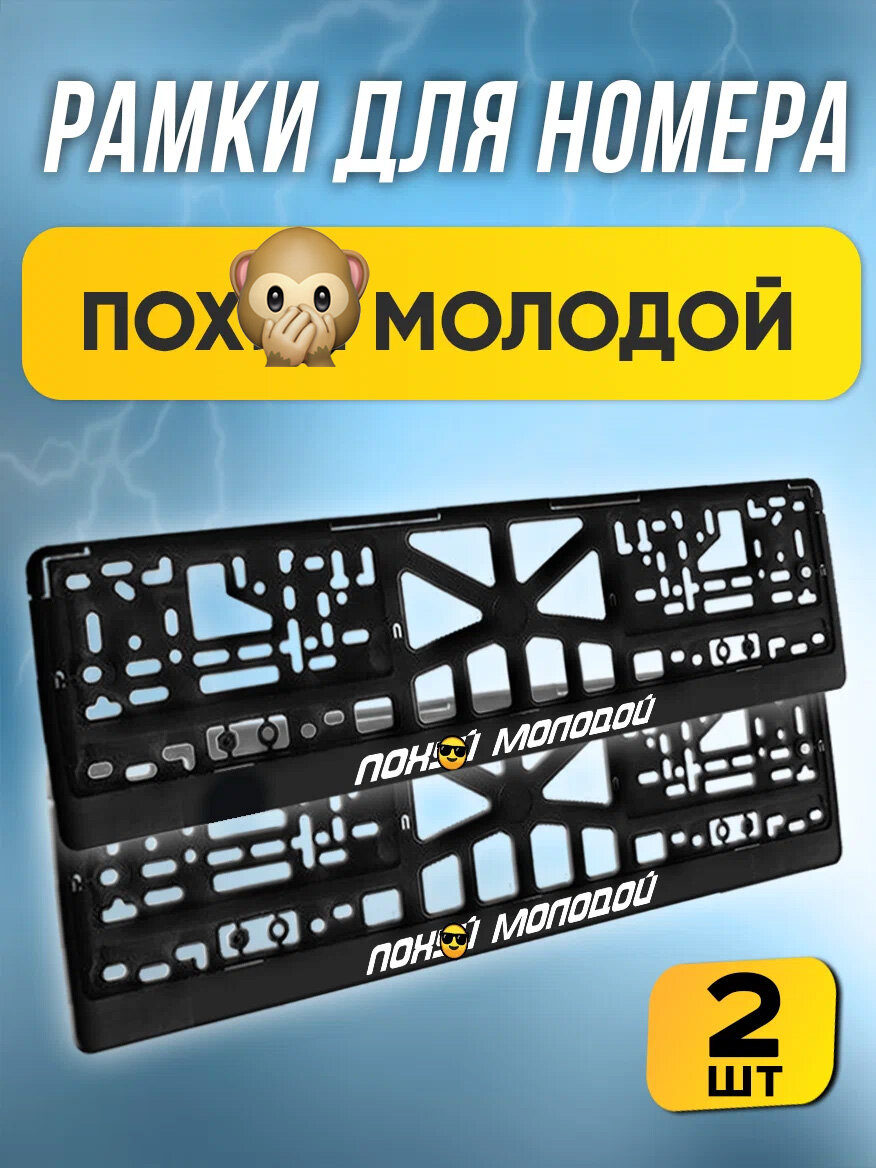 Рамки для номеров автомобиля "По**й молодой" комплект 2шт, еврокнижка