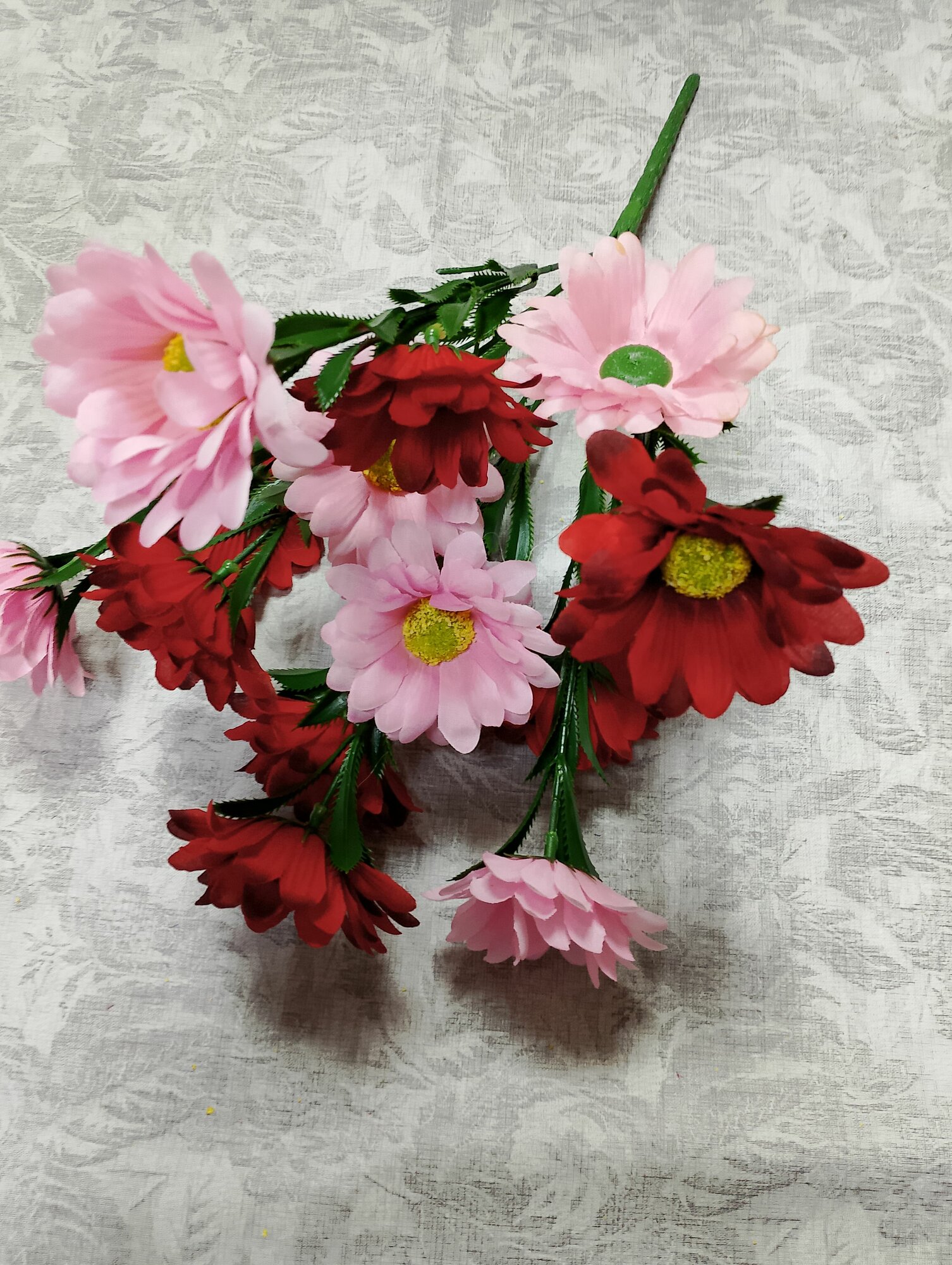 Искусственные цветы "Букет Гербера двухцветная" 14 бутонов, высота 50 см, Цвет: красно-розовый