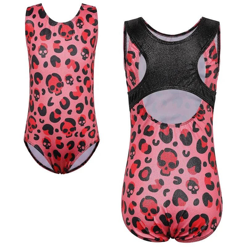 BAOHULU красный гимнастический трико для девочек 6A, B354 Pink Leopard