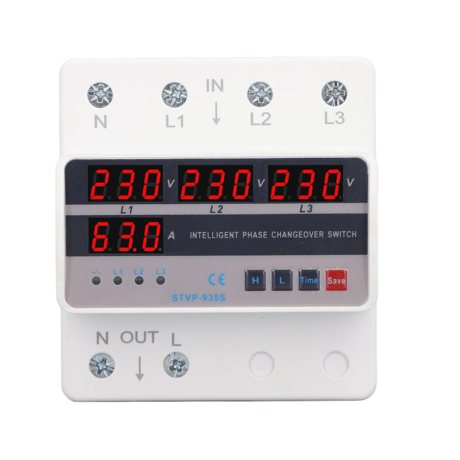 Переключатель фаз (АВР) на DIN-рейку, защита от перенапряжения, AC220В, 63А