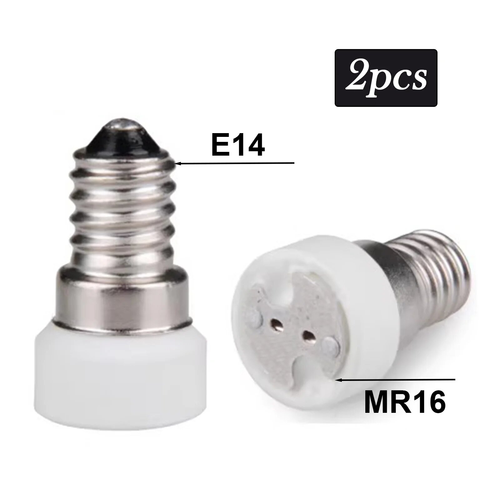 2 шт. переходник для ламп E14 в MR16, для светодиодных галогенных ламп CFL, переходник с цоколем E14-MR16, белый