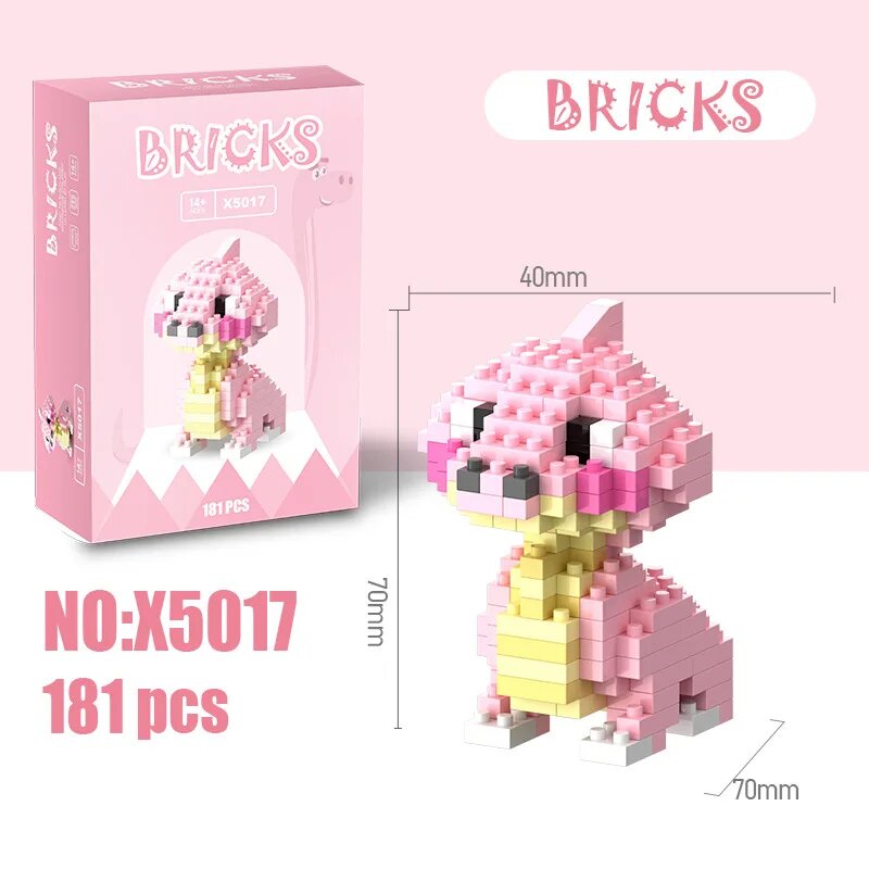 Конструктор BRICKS X5017, розовый динозавр, 181 деталей