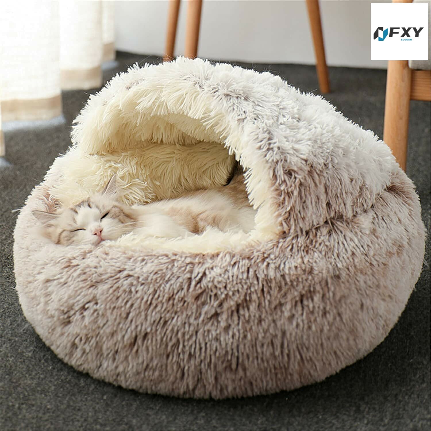 Эксклюзивный домиклежанка M 50 см с меховой подкладкой капучино для сфинксов