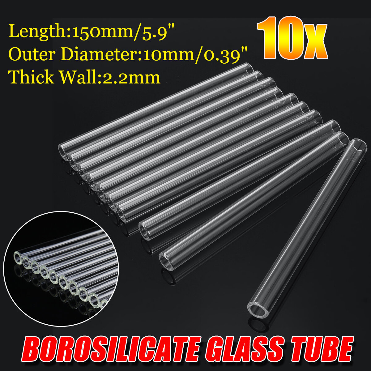 10 шт. 150 мм OD 10 мм 2,2 мм толщина стенки боросиликатного стекла выдувная трубка