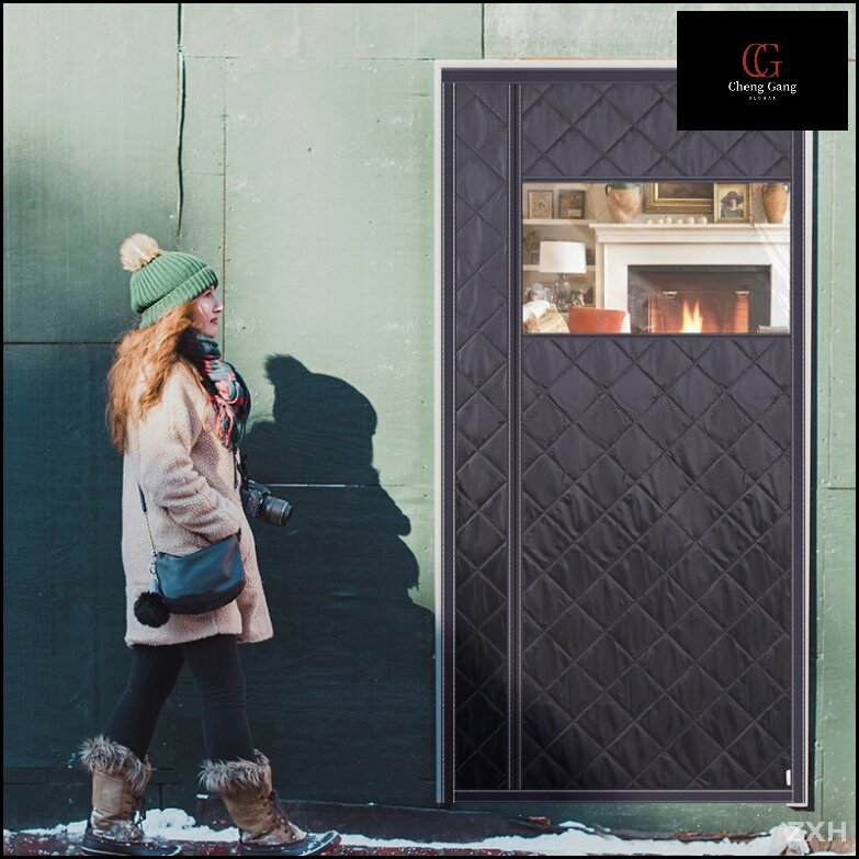 Дверная занавеска, хлопок/полиэфир, липучки, непрозрачная, черная, 120x200см