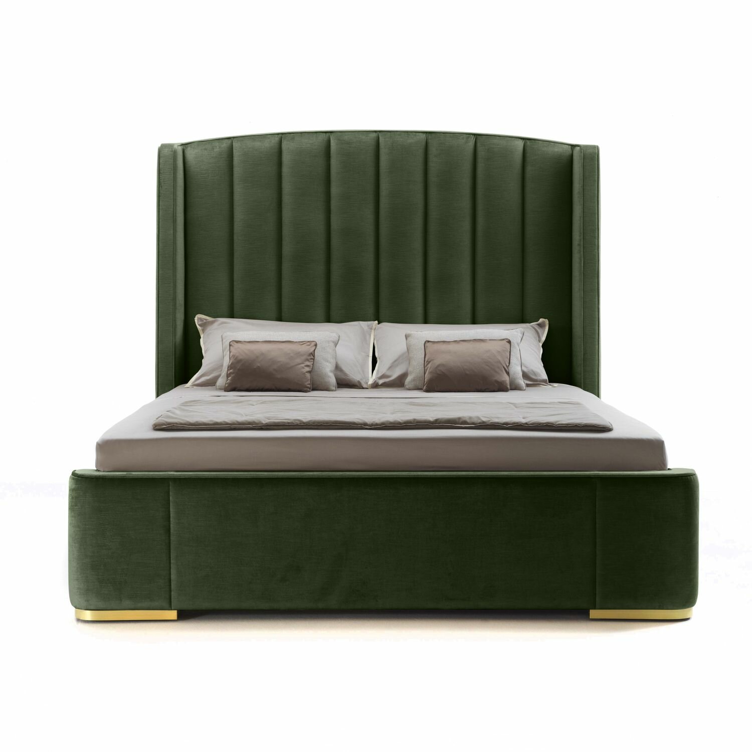 Двуспальная кровать Madison 200х200, высокое изголовье, с подъемным механизмом и ящиком для белья, хаки