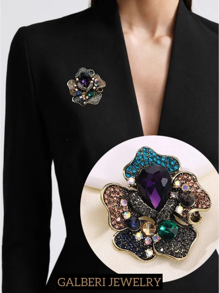 Брошь, кристалл, стразы