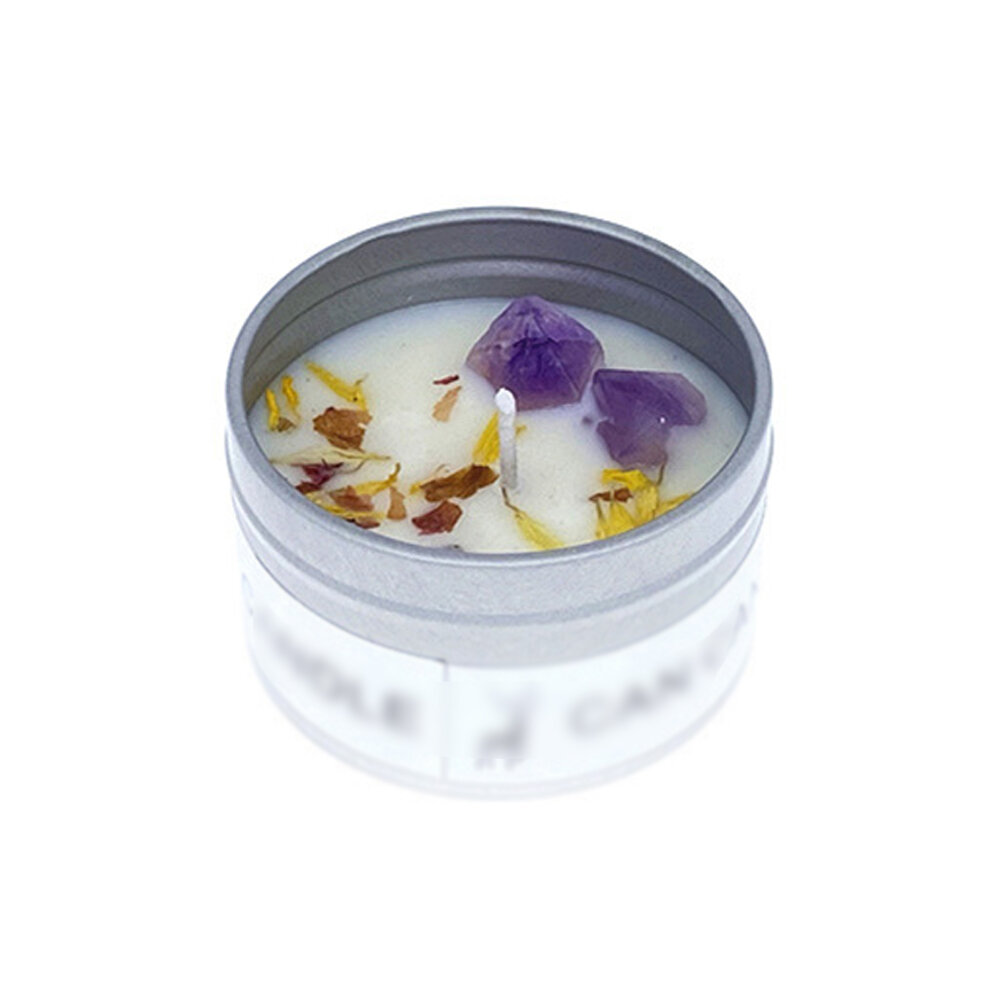 Soy Wax Candle in Metal Tin Dry Flower Crystal Stone Aromatherapy Candles for Bath Healing Spa Meditation Gift Women
