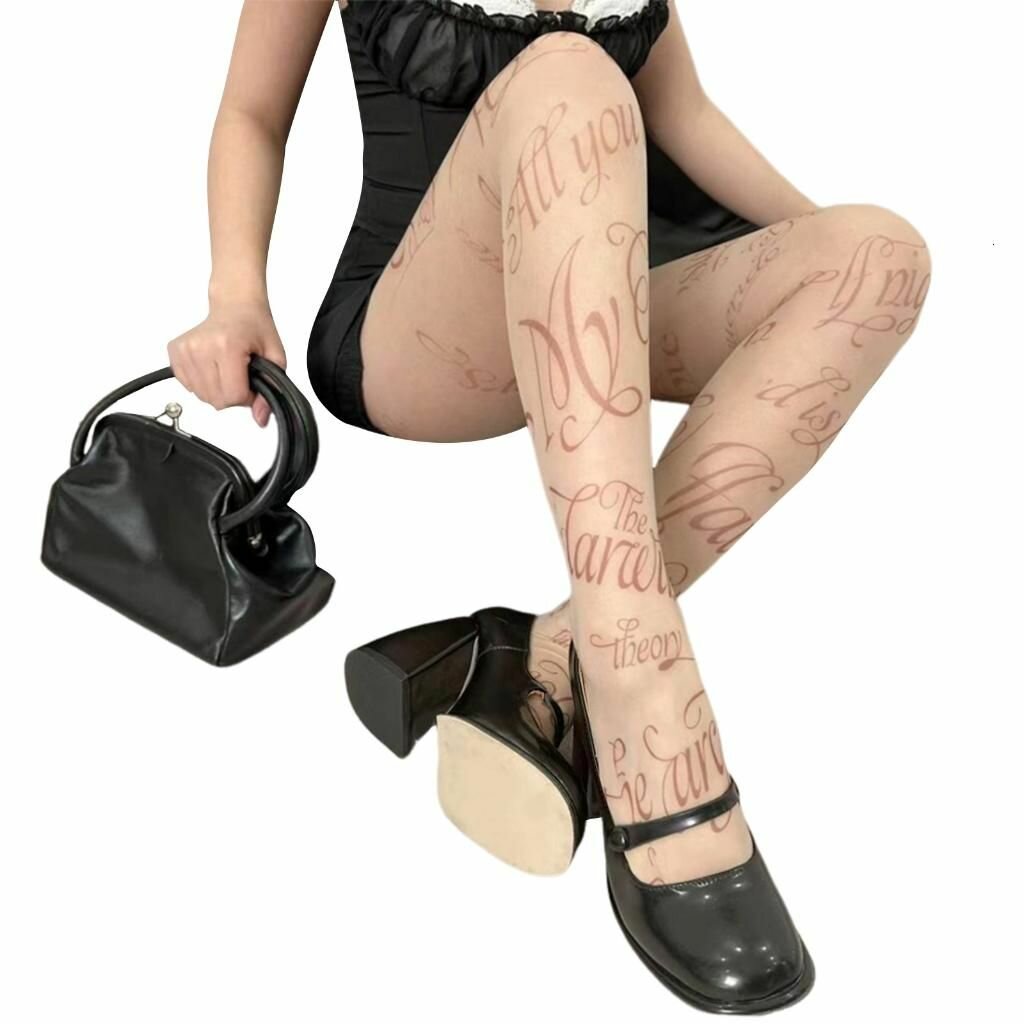 Женские винтажные прозрачные нейлоновые колготки, шелковые чулки с надписями, колготки с завышенной талией