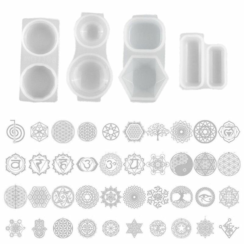 Граненая круглая форма для подвески из оргонитовой смолы, оргоновый силикон с медными наклейками, эпоксидная смола, художественное ремесло