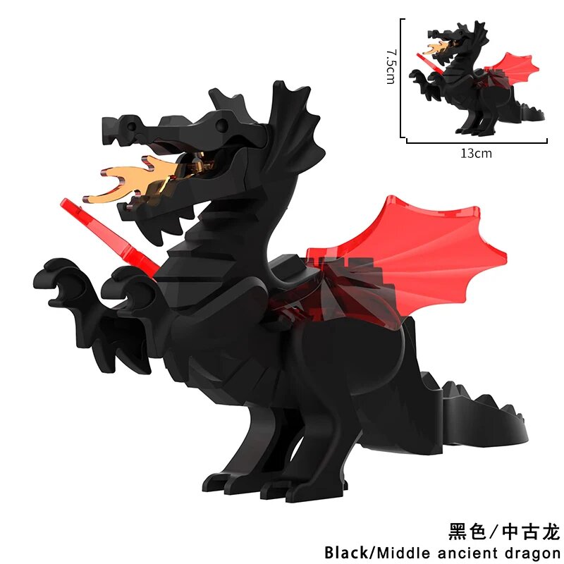 MOC Средневековые Рыцари-Дракон Конструктор Черный, black