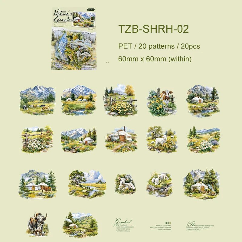 Наклейки JIANWU Горная река, 20 дизайнов, 60x60 мм, TZB-SHRH-02