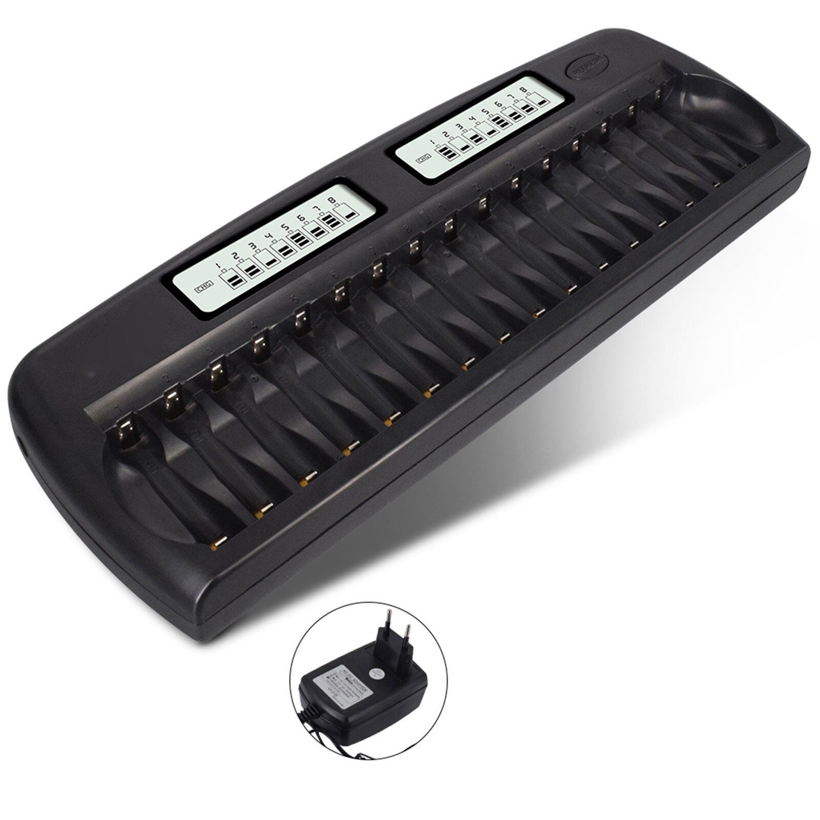 PL-NC31 Universal Intelligent Battery Charger Two 3 Inch LCD Display Speedy Smart w/ 16 Slots for 1.2V Ni-MH Ni-CD AAA AA Batteries EU Plug