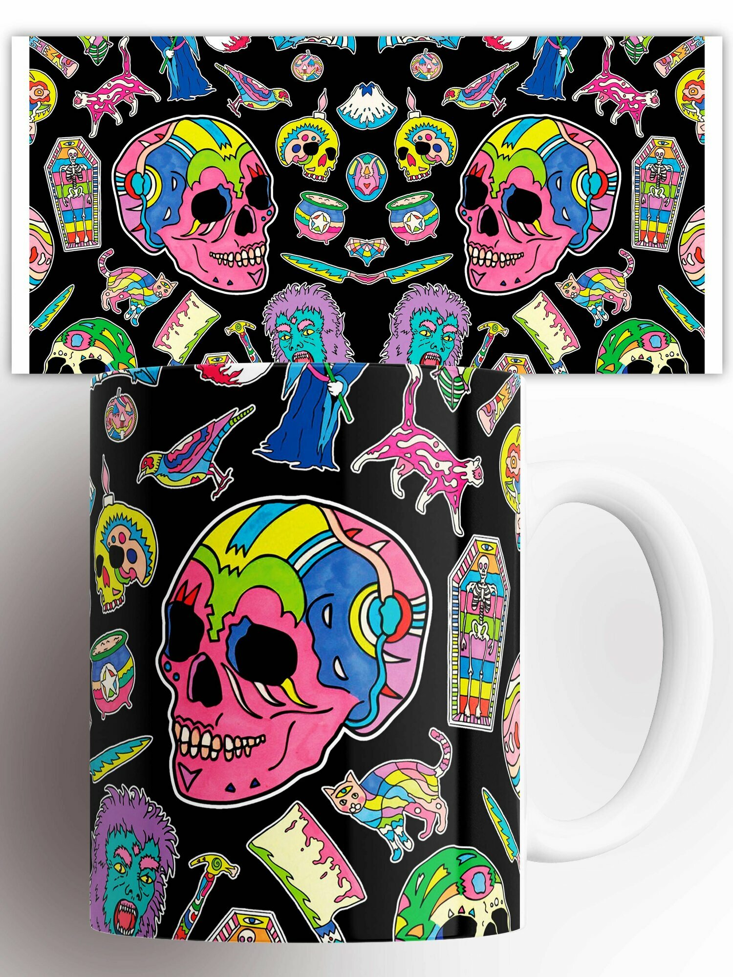 Кружка с принтом Неоновый череп 330 мл