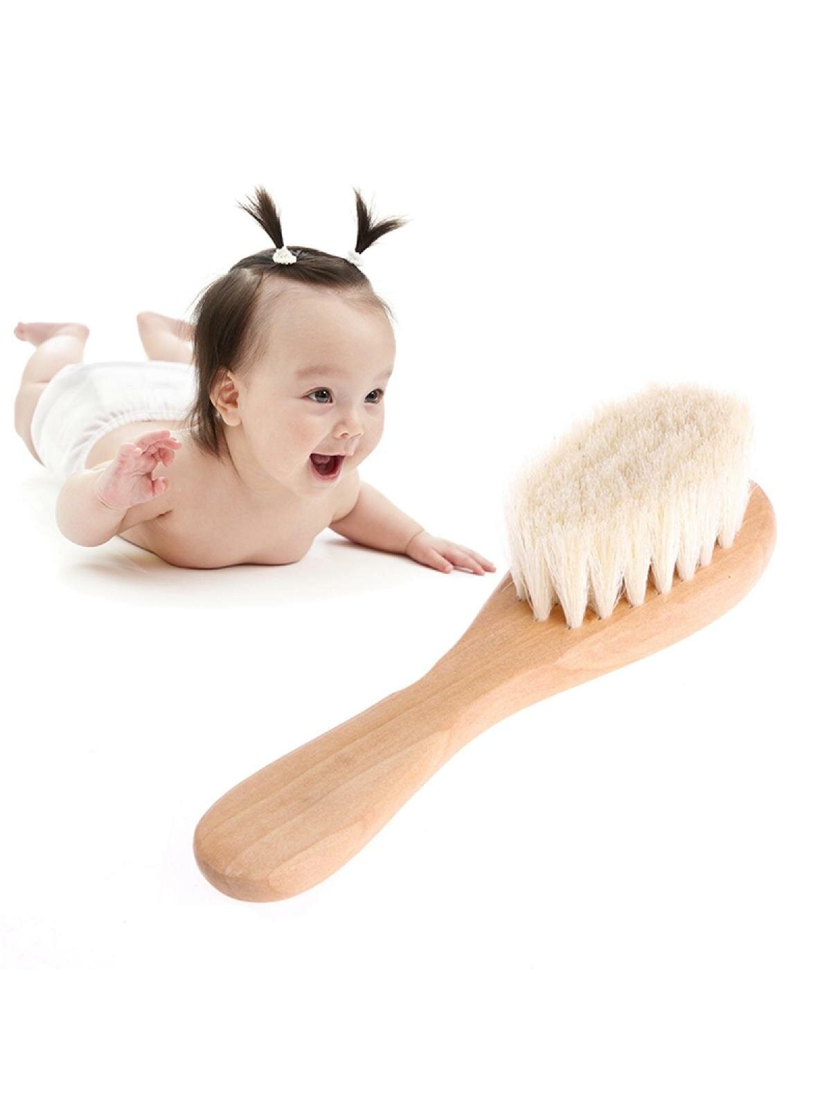 Wooden Baby Safety Comb Woolen H Brush Care Kids Massage Baby Kit Safety